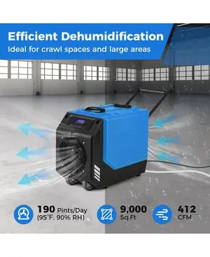 VOLENCA 190 Ppd Commercial Dehumidifier With Pump And 2 Wheels - Blue
