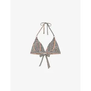 REISS Chevron-stripe Triangle Bikini Top - Black Brown