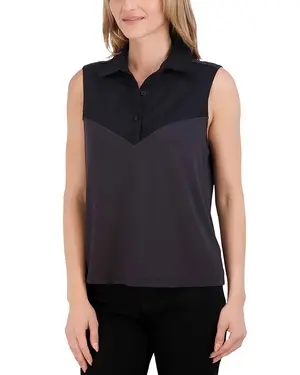 Foxcroft Ricki Mixed Media Top - Black