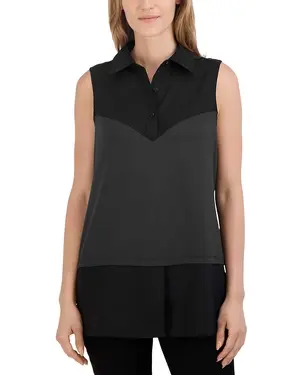Foxcroft Sasha Mixed Media Top - Black