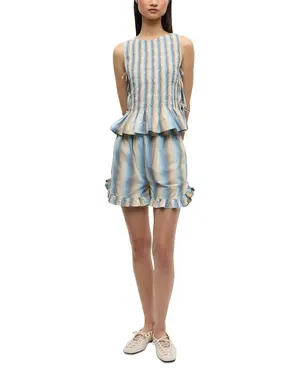 GANNI Striped Smocked Tie Top - Multicolour