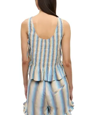 GANNI Striped Smocked Tie Top - Multicolour