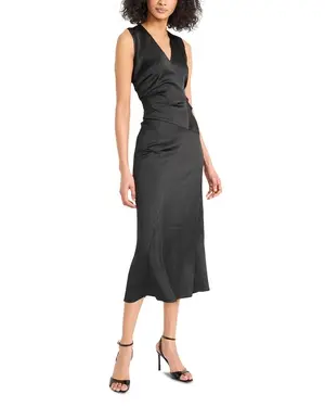 LUXELY Satin Ruched Midi Dress