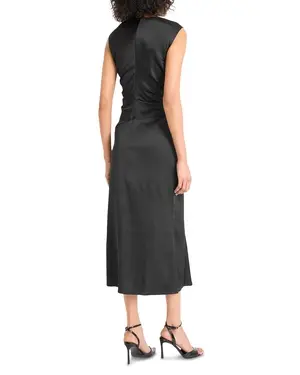 LUXELY Satin Ruched Midi Dress