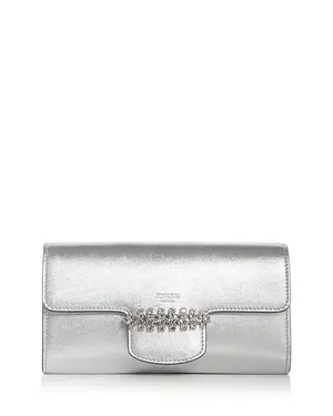 JIMMY CHOO Bing Leather Wallet On Chain Silver/silver