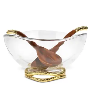 NAMBE Braid Gold Glass Salad Bowl & Servers - No Color