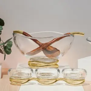 NAMBE Braid Gold Glass Triple Condiment Server - No Color
