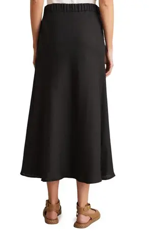 REISS Roxi Linen Midi Skirt With Drawstring Waist - Black