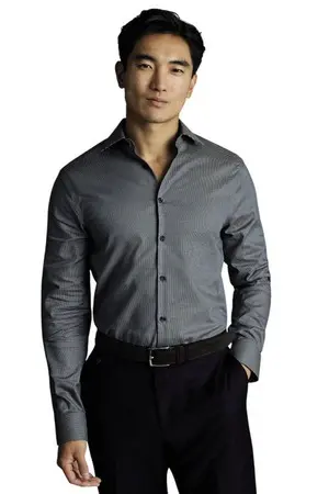 CHARLES TYRWHITT Non-iron Stretch Texture Circle Shirt - Charcoal