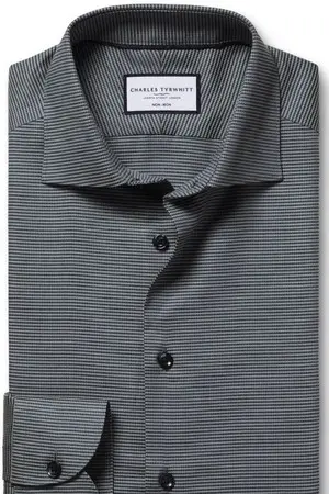 CHARLES TYRWHITT Non-iron Stretch Texture Circle Shirt - Charcoal