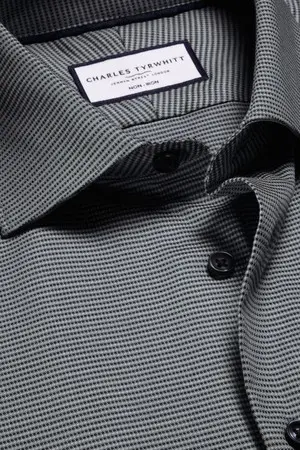 CHARLES TYRWHITT Non-iron Stretch Texture Circle Shirt - Charcoal