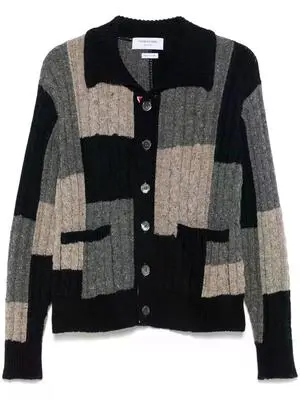 Thom Browne Patchwork Cable-knit Cardigan - Blue