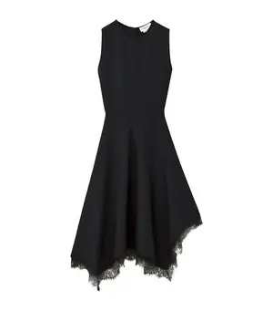 Alexander McQueen Lace-trim Asymmetric Midi Dress - Black