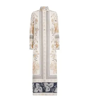 Eleventy Silk Floral Kaftan Maxi Dress - Beige