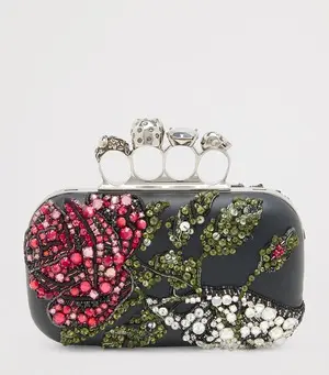 Alexander McQueen Leather Embellished Skull Knuckle Clutch - Metallic