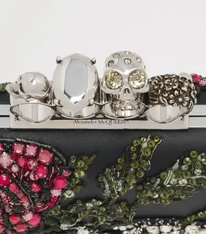 Alexander McQueen Leather Embellished Skull Knuckle Clutch - Metallic