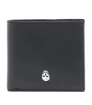Alexander McQueen Calfskin Bifold Card Holder With Skull - Black