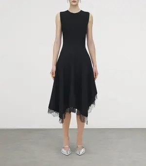 Alexander McQueen Lace-trim Asymmetric Midi Dress