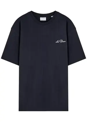 LES DEUX Crew Logo-embroidered Cotton T-shirt - Navy
