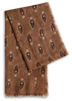 AMA PURE Paisley Cashmere Scarf - Brown