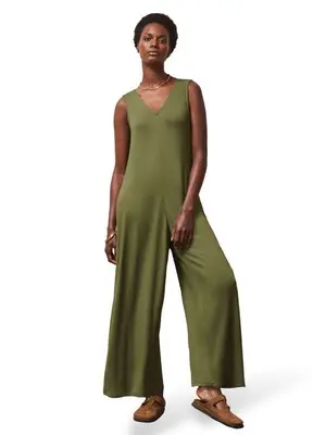 RO&ZO Jersey Sleeveless V-neck Jumpsuit - Olive