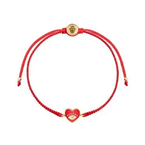 KARMA AND LUCK Evil Eye Heart Charm String Bracelet - Red