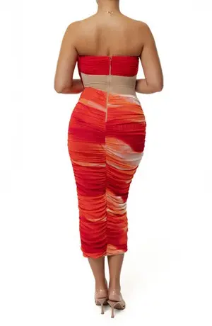 JLUXLABEL Ruched Strapless Midi Dress