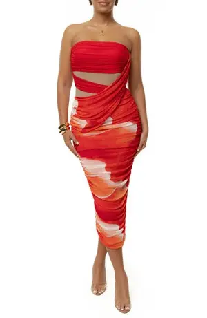 JLUXLABEL Ruched Strapless Midi Dress