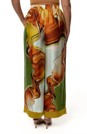 JLUXLABEL Jet Set Satin Wide Leg Pants - Green