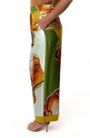 JLUXLABEL Jet Set Satin Wide Leg Pants - Green