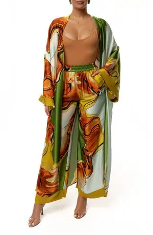 JLUXLABEL Jet Set Satin Wide Leg Pants - Green
