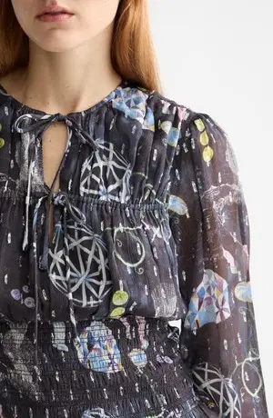 Scotch & Soda Long Sleeve Smocked Waist Chiffon Top