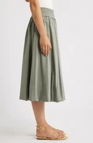 Wit & Wisdom Smocked Waist Bubble Hem Midi Skirt - Deep Seagrass