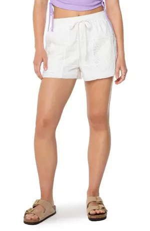 Roxy Cotton Eyelet Drawstring Shorts - Snow White Solid