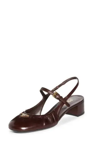 Prada Ruched Mary Jane Slingback Pumps - Moro