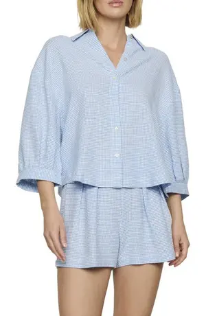 Eberjey Relaxed Linen Blend Button-up Sleep Shirt - Gingham White/summer