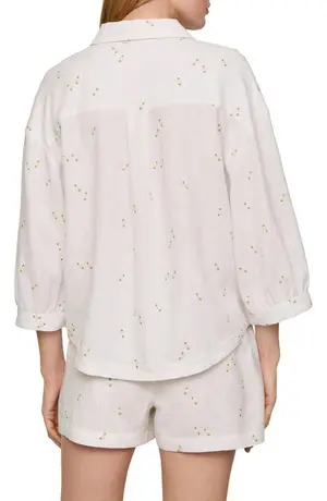 Eberjey Relaxed Linen Blend Button-up Sleep Shirt - Summer Daisy White