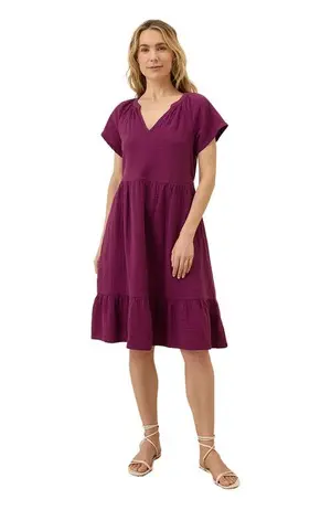 PACT Organic Cotton Coastal Double Gauze Breezy Dress - Sangria