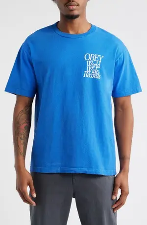Obey Worldwide Records Graphic T-shirt - Pigment Electric Indigo