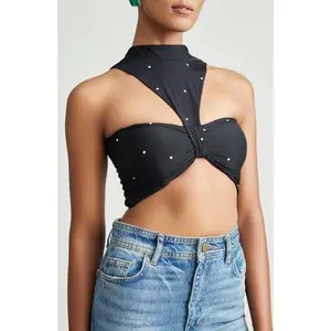 HOLICHIC Sequin Cutout Crop Top - Black