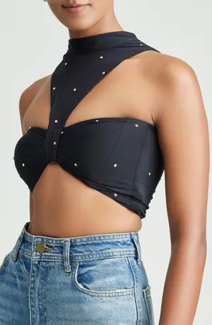 HOLICHIC Sequin Cutout Crop Top