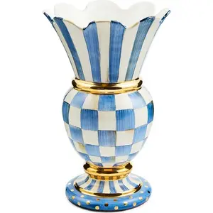 MACKENZIE-CHILDS Royal Check Great Ceramic Vase - Blue/white