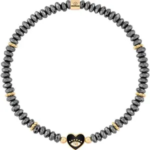 KARMA AND LUCK Heartfelt Gaze Evil Eye Heart Hematite Bracelet - Grey/black/gold