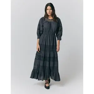 GHOST LONDON Leoni Lace Trim Cotton Midi Dress - Charcoal