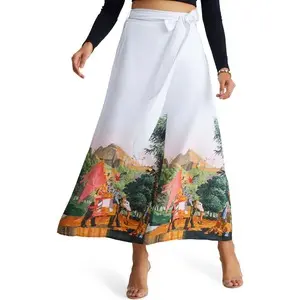 HOLICHIC Misha Tie Waist Linen & Cotton Midi Skirt - White