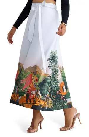 HOLICHIC Misha Tie Waist Linen & Cotton Midi Skirt