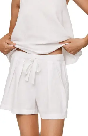 Eberjey Relaxed Tie Waist Linen Blend Shorts - White