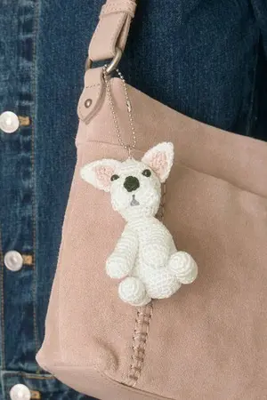 THE SAK Yarnicharmz Hand Crochet Dangledogs - White Frenchie