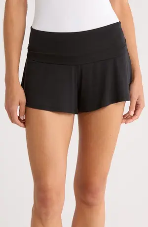 Lunya Rib Foldover Waist Pajama Shorts - Immersed Black
