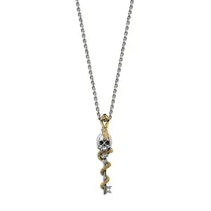 KARMA AND LUCK Onyx Snake Skull Pendant Necklace - Silver/gold